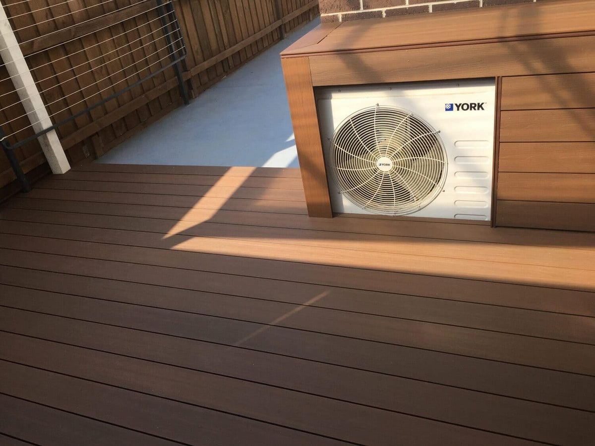 3rd Gen Teak decking and air conditioner outdoor unit solution