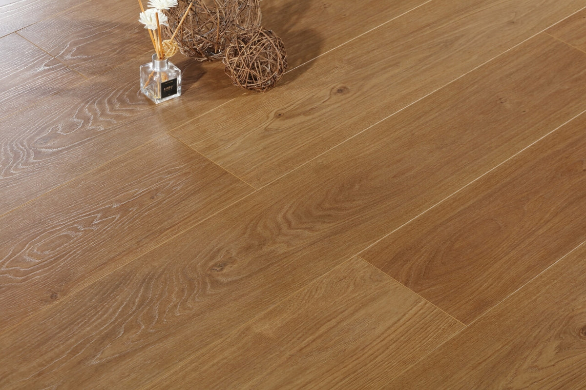 12mm 1.897sqm Amber Oak Standard Laminate Flooring 158 – Aplus Materials