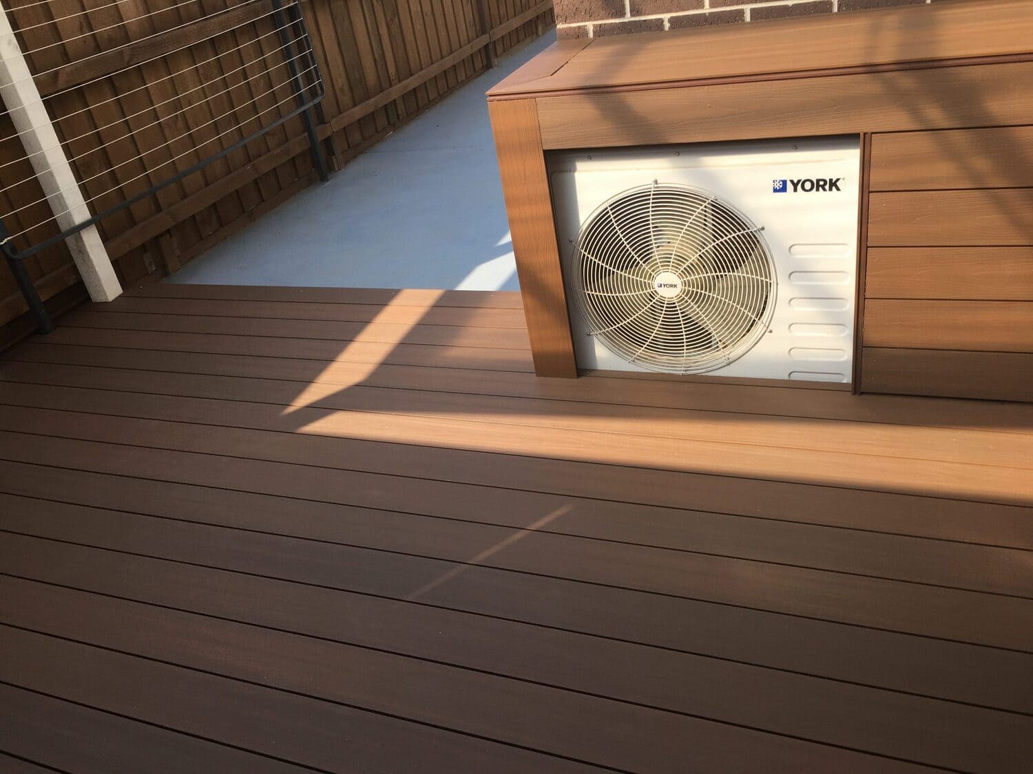 3rd Gen Teak decking and air conditioner outdoor unit solution